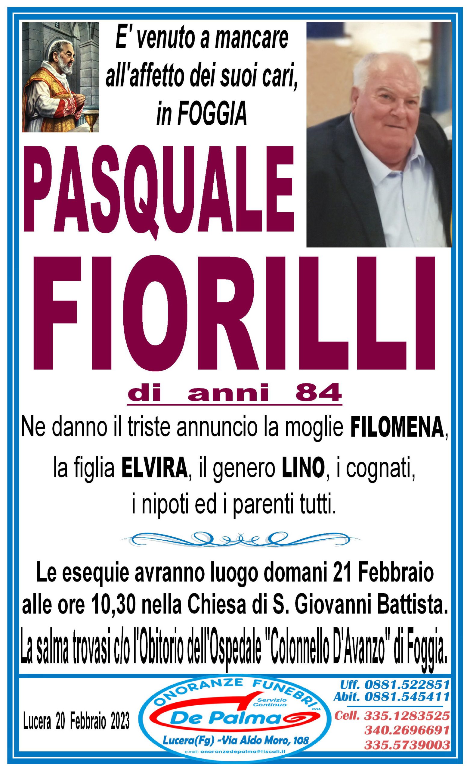Def. Pasquale Fiorilli - Onoranze Funebri De Palma - Lucera (Foggia)